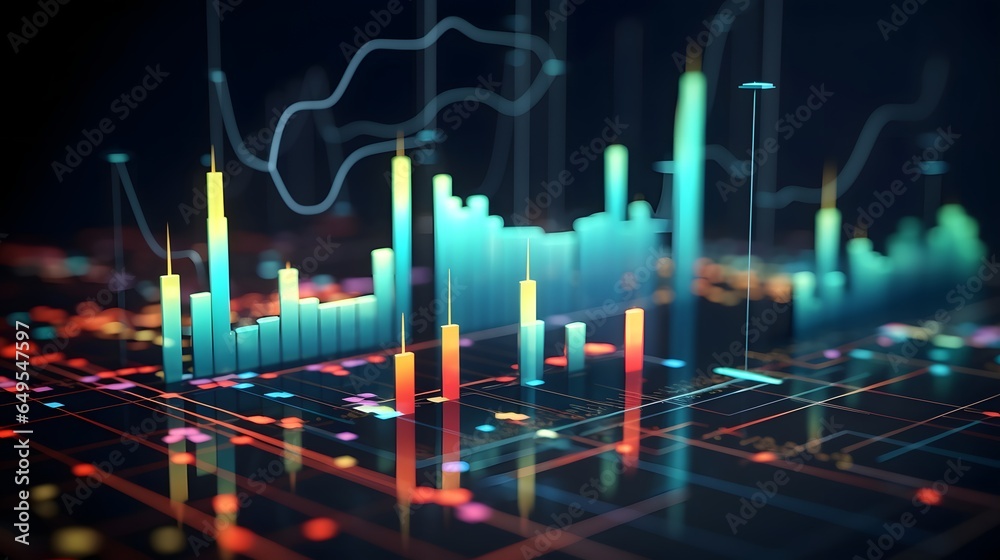 Perspective view on infographic chart with digital graphs, diagram and ...