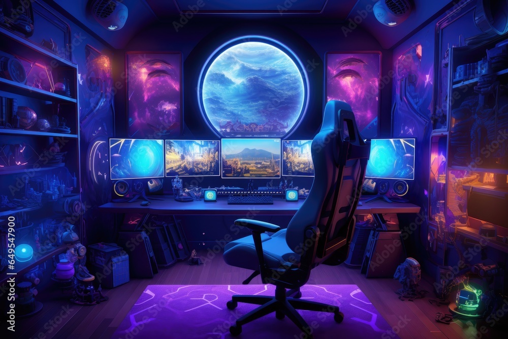 gaming studio set with gaming chair, pc computer, monitor Stock Photo ...