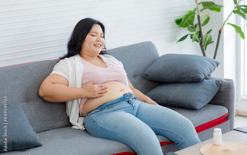 Asian young cheerful happy overweight oversized fat chubby plump female ...