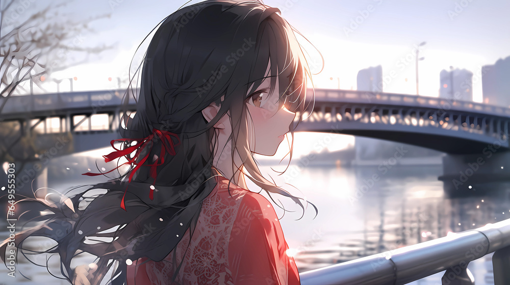 Hand drawn cartoon animation illustration of beautiful girl beside the ...