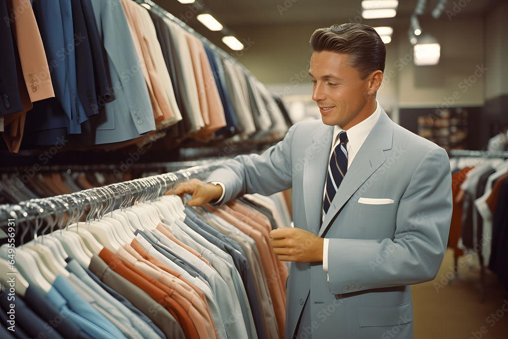 Candid photograph of a man shopping for business suit formal jacket ...
