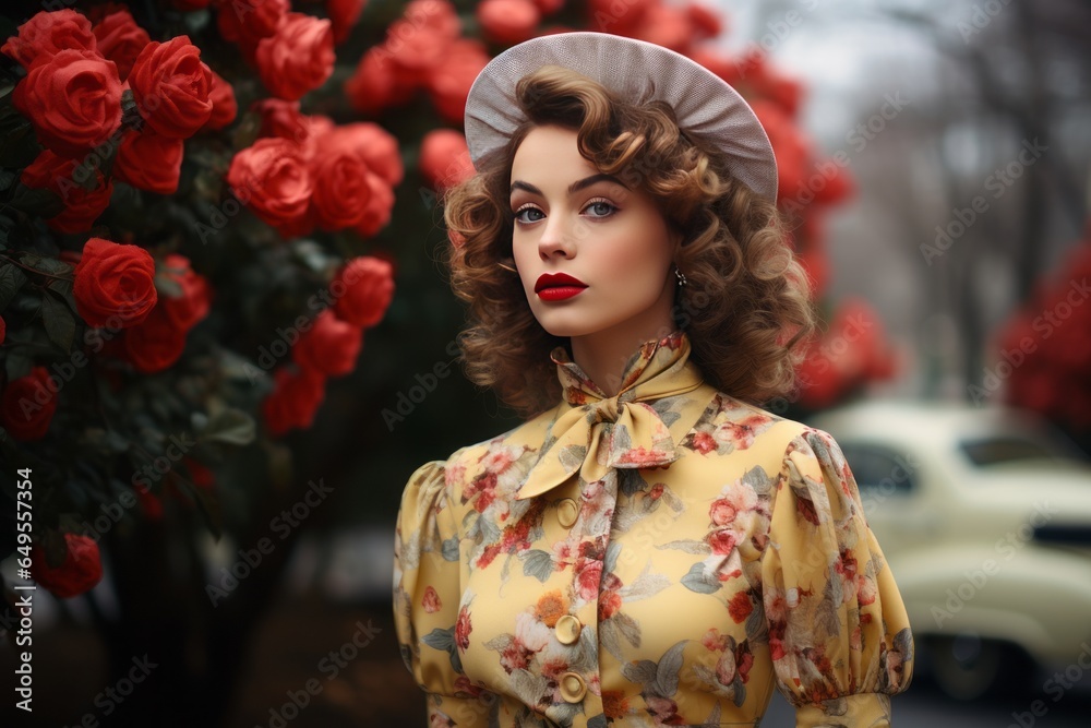 Fashion Model in a Retro and Vintage-Inspired Outfit, Generative AI ...