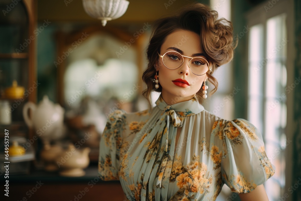 Fashion Model in a Retro and Vintage-Inspired Outfit, Generative AI ...