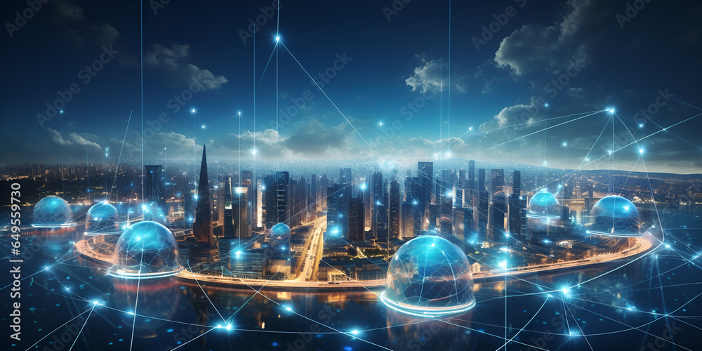 Futuristic Cityscape with 5G Connectivity Highlighting IoT Devices and ...