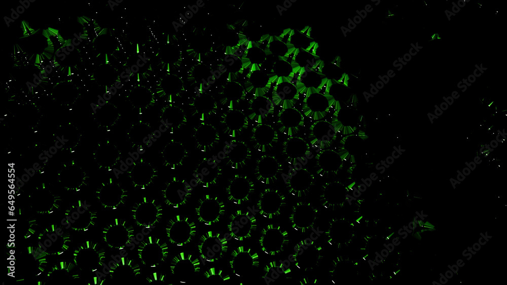 Black background with glass mesh. Design. Yellow and green backlighting ...