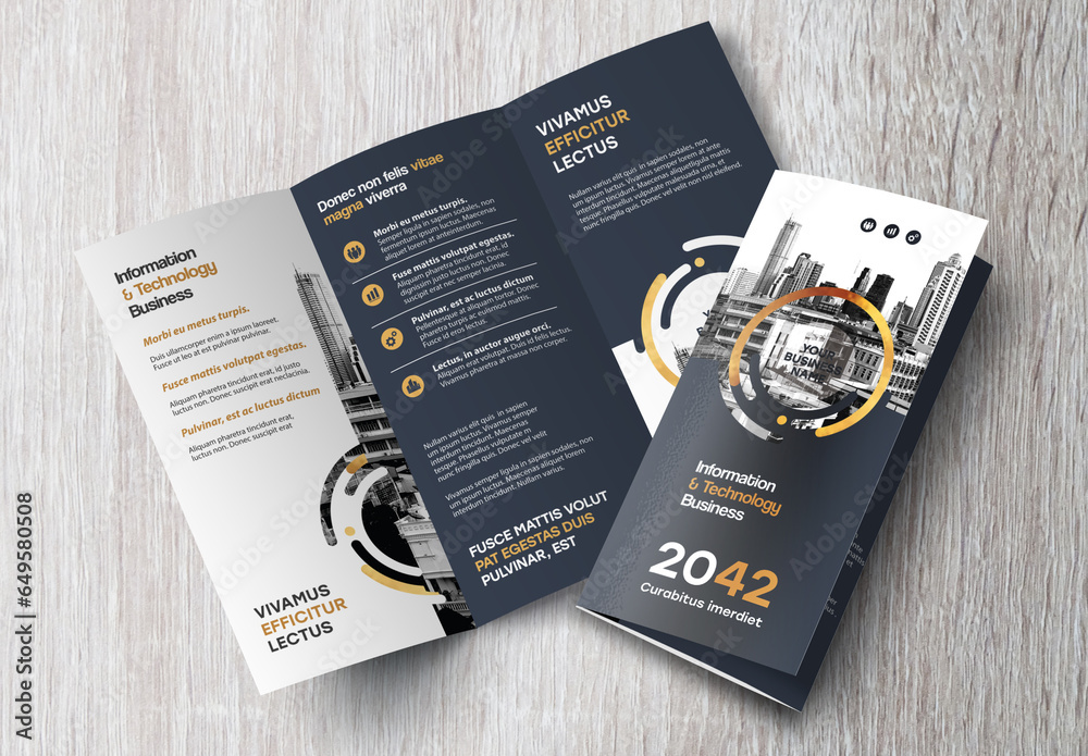 Gold Circle Trifolds Brochure Layout Stock Template | Adobe Stock