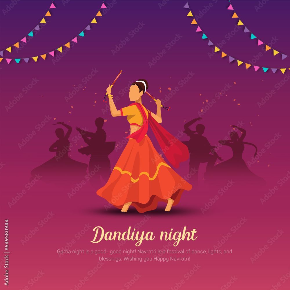 Vetor do Stock: Garba Night poster for Navratri Dussehra festival of ...