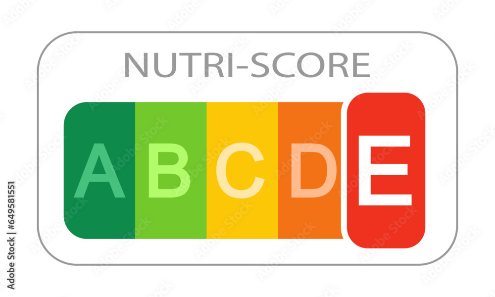 Nutri Score label with detached E classification letter on white ...