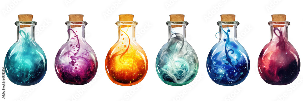 Captivating Swirling Potion Vials Magical Effects Collection Isolated ...