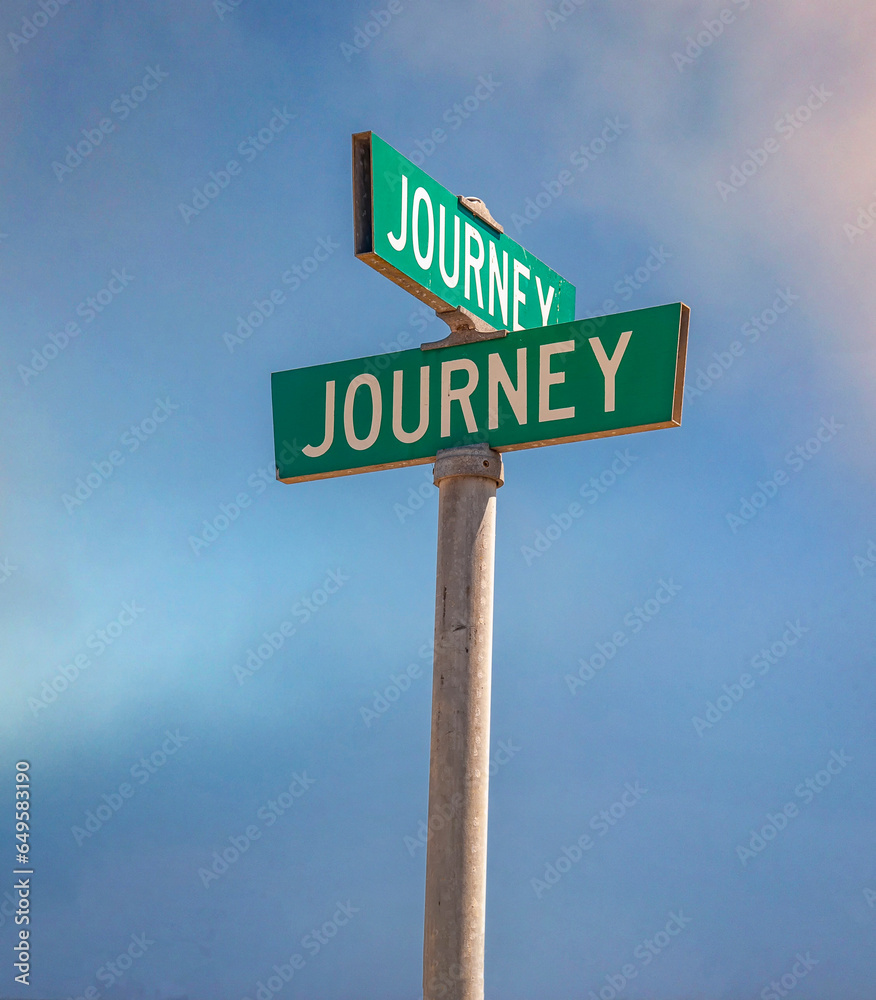Two street signs indicating the intersection of Journey and Journey ...