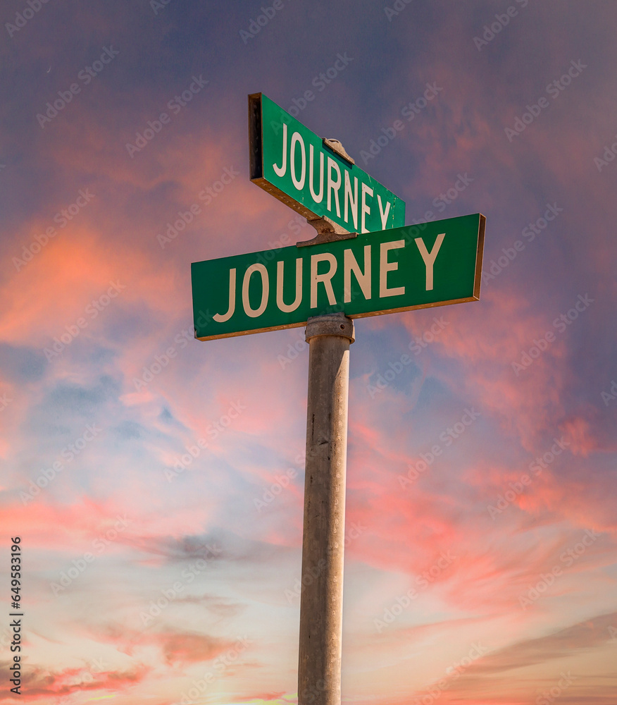 Two street signs indicating the intersection of Journey and Journey ...