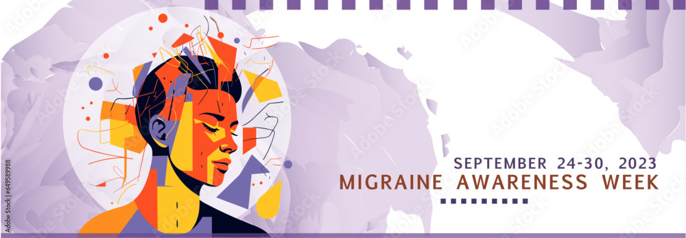 Migraine awareness week in September 2023 banner with purple colors and ...