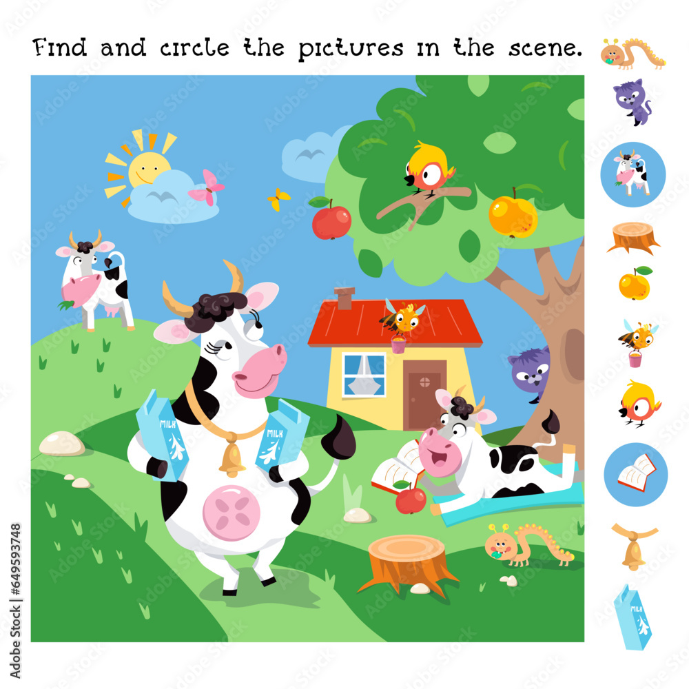 Find and circle hidden objects. Educational game for children. Animals ...