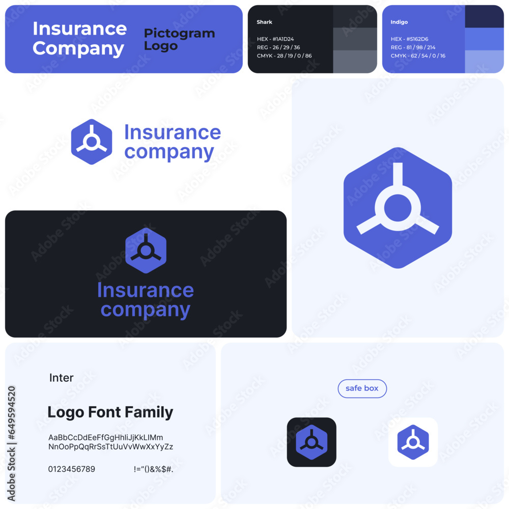 2D insurance company linear business logo with brand name. Safe box ...