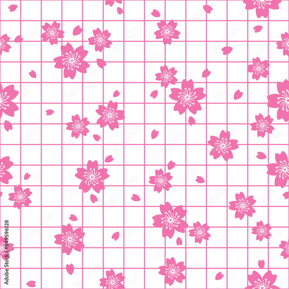 Grid pattern, cherry blossoms, seamless image, creative printing ...