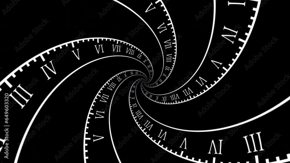 Spiral Clock Animation looped background. Time travel concept, Presend ...