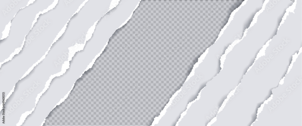 Layers of torn paper strips with transparent background in middle ...