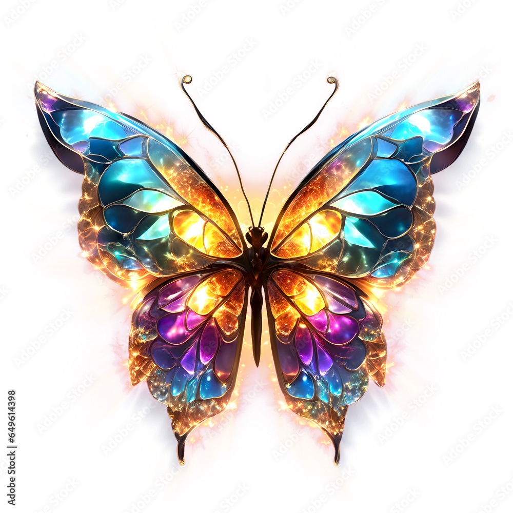 Golden, shining butterfly with wings of their gemstones, on transparent ...