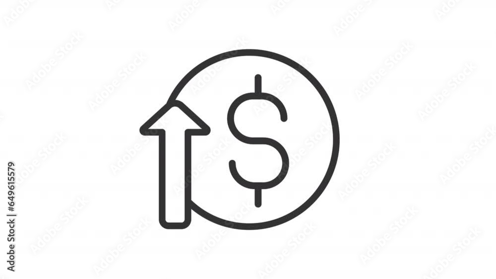 Income growth line animation. Coin with dollar sign and arrow pointing ...