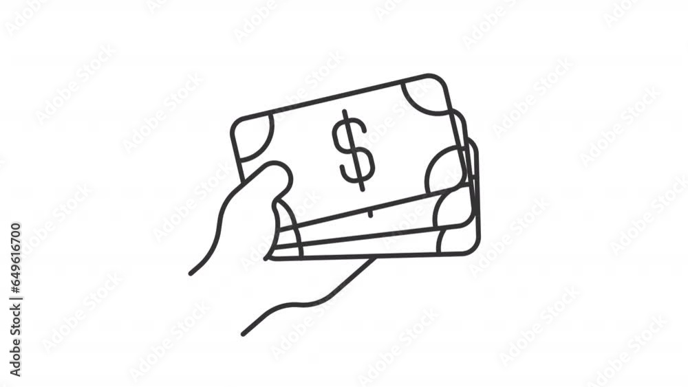 Cash line animation. Hand showing dollar banknotes animated icon ...