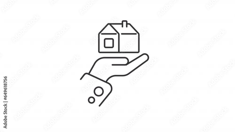Homeowner insurance line animation. Levitating house above hand ...