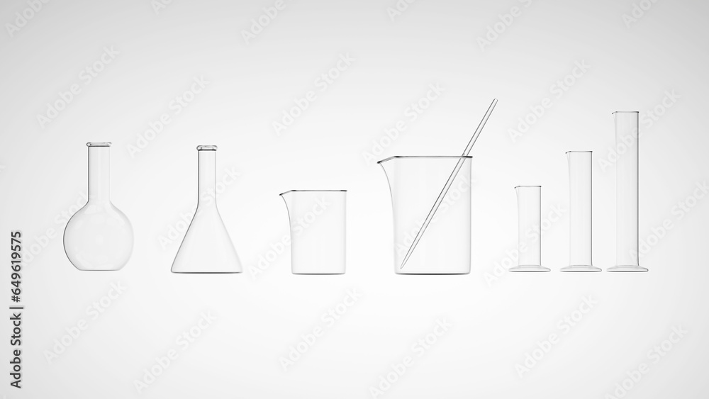 3D rendering of Laboratory Glass Volumetric Flasks, erlenmeyer, conical ...
