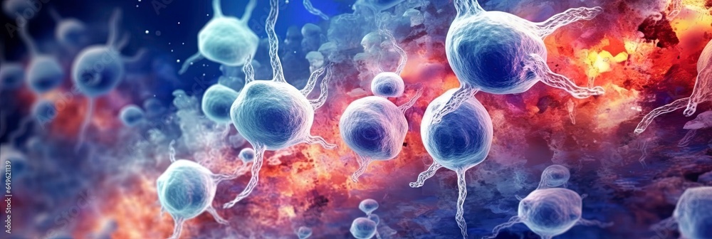 Human peripheral blood mononuclear cells (PBMC) cells under a ...