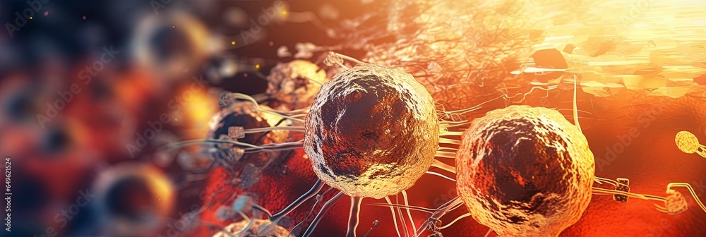 Human peripheral blood mononuclear cells (PBMC) cells under a ...