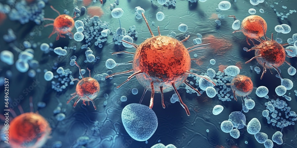 Human peripheral blood mononuclear cells (PBMC) cells under a ...