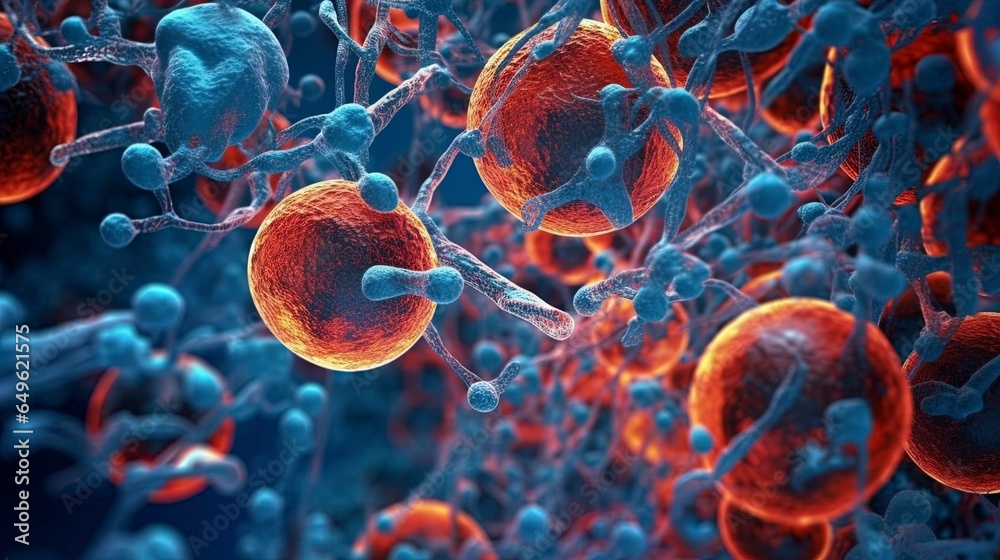 Human peripheral blood mononuclear cells (PBMC) cells under a ...