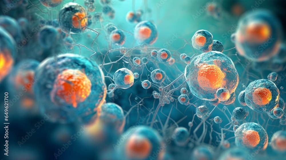 Human peripheral blood mononuclear cells (PBMC) cells under a ...