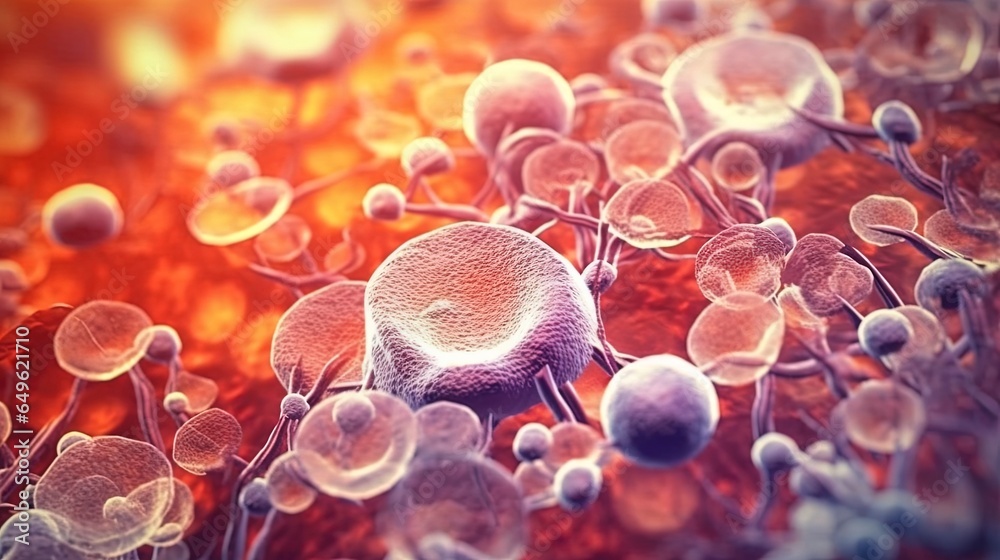 Human peripheral blood mononuclear cells (PBMC) cells under a ...