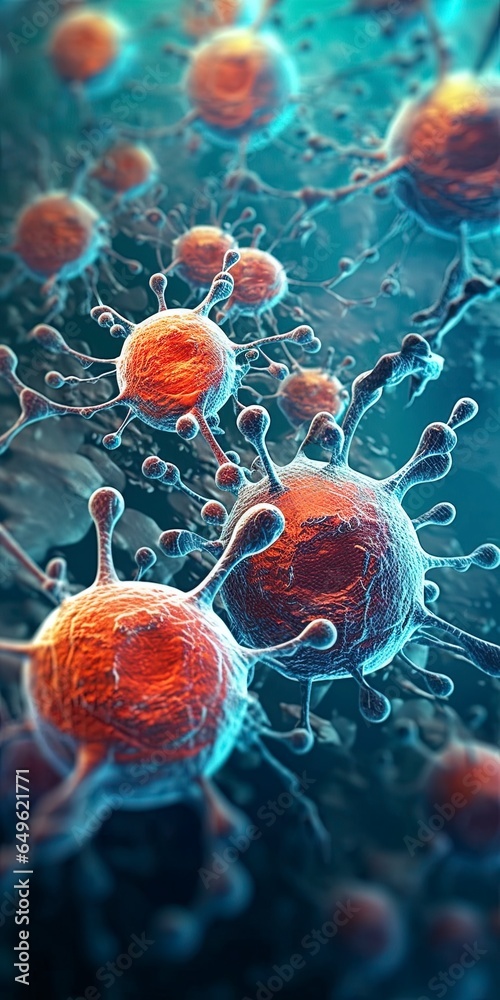 Human peripheral blood mononuclear cells (PBMC) cells under a ...