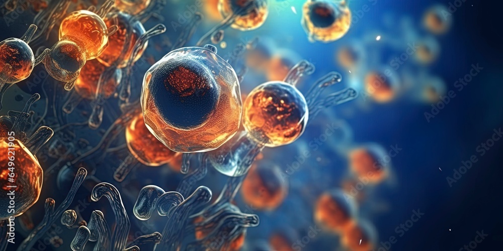 Human peripheral blood mononuclear cells (PBMC) cells under a ...