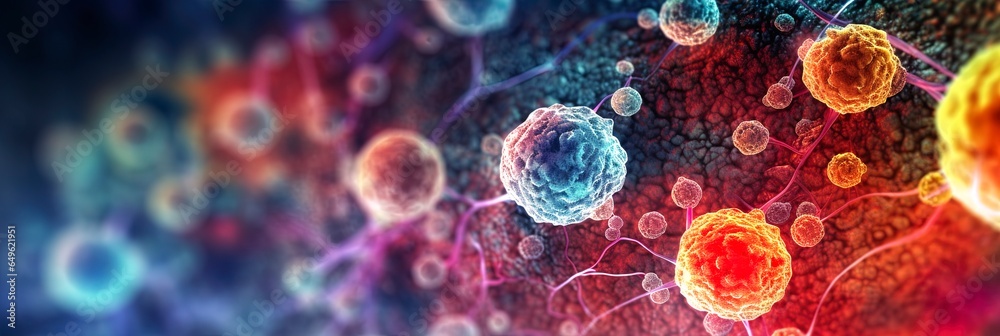 Human peripheral blood mononuclear cells (PBMC) cells under a ...