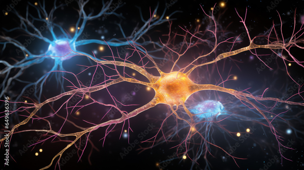 Brain neurons are cells that transmit electrical signals, forming ...