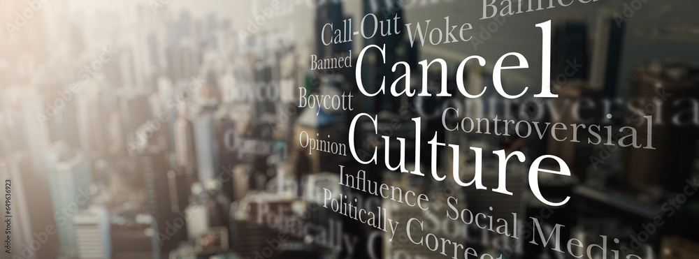 Cancel culture, words in city and social media opinion, silence freedom ...