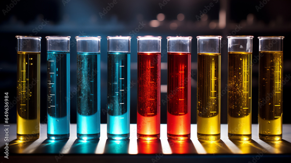Analysing glass test tubes samples in a science laboratory while doing ...