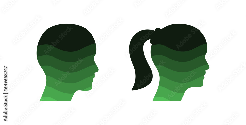Woman, man green avatar profile creative vector illustration. Abstract ...