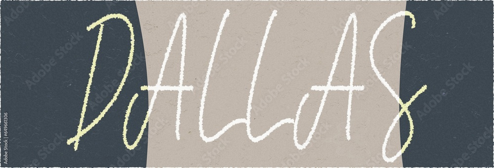 paper sheet with the name of the town "DALLAS" in handwritten style ...