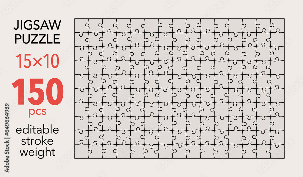 Empty jigsaw puzzle grid template, 15x10 shapes, 150 pieces. Separate ...