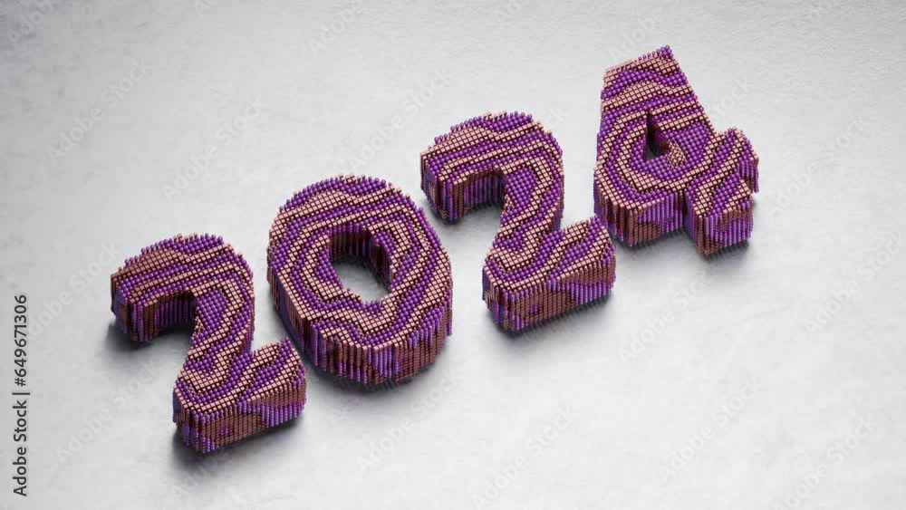 Loop 3d animation. The date of the new year 2024 from an array of cubes ...