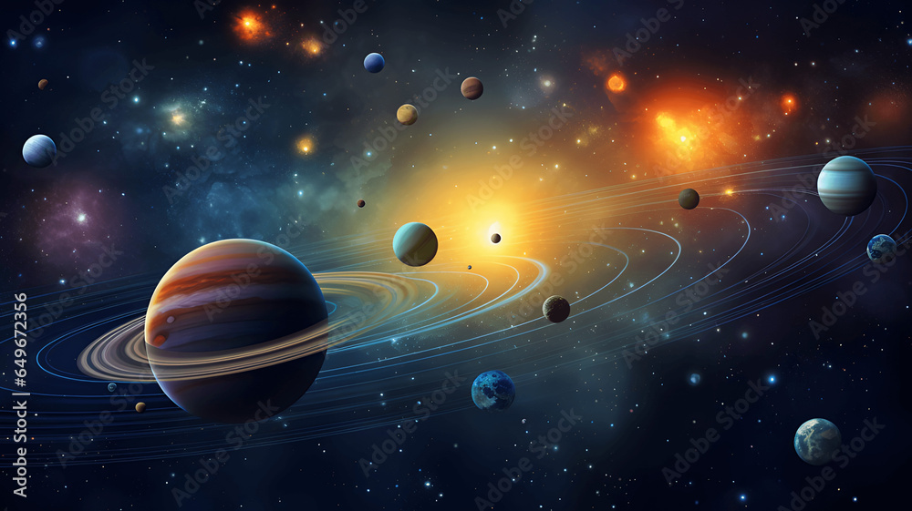 Solar system vector planet background, Sun, Earth, Jupiter, Saturn ...
