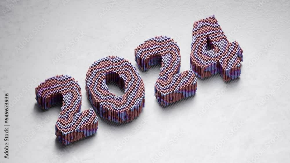 Loop 3d animation. The date of the new year 2024 from an array of cubes ...