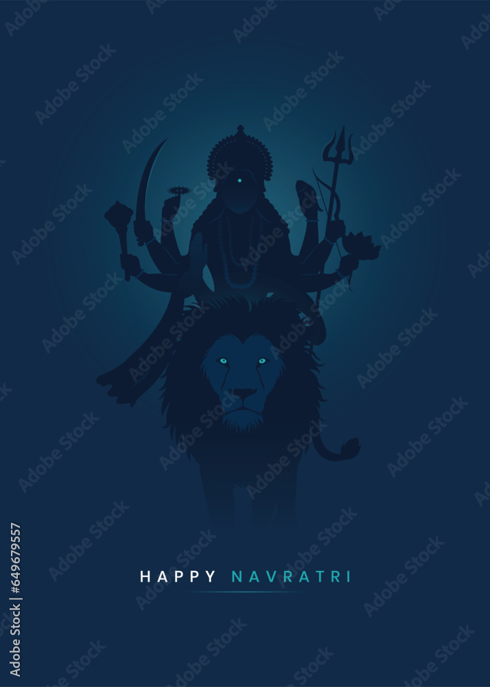 Happy Navratri Minimal Durga Maa Poster, Goddess Durga sitting on Lion ...