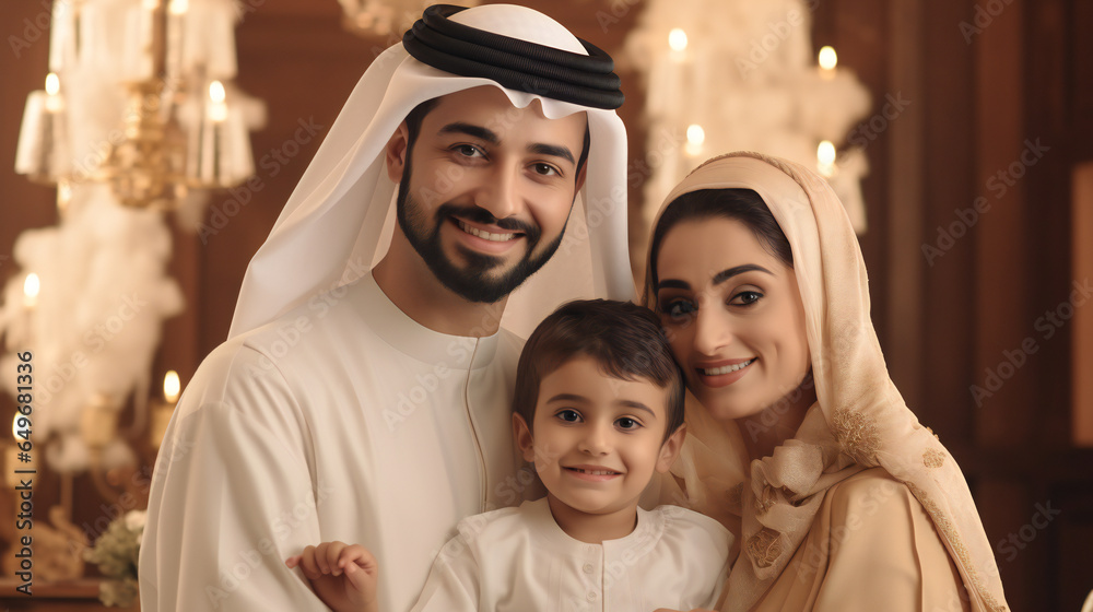 A Happy Islamic Family Parents and kids - Muslim Family Smiling To ...