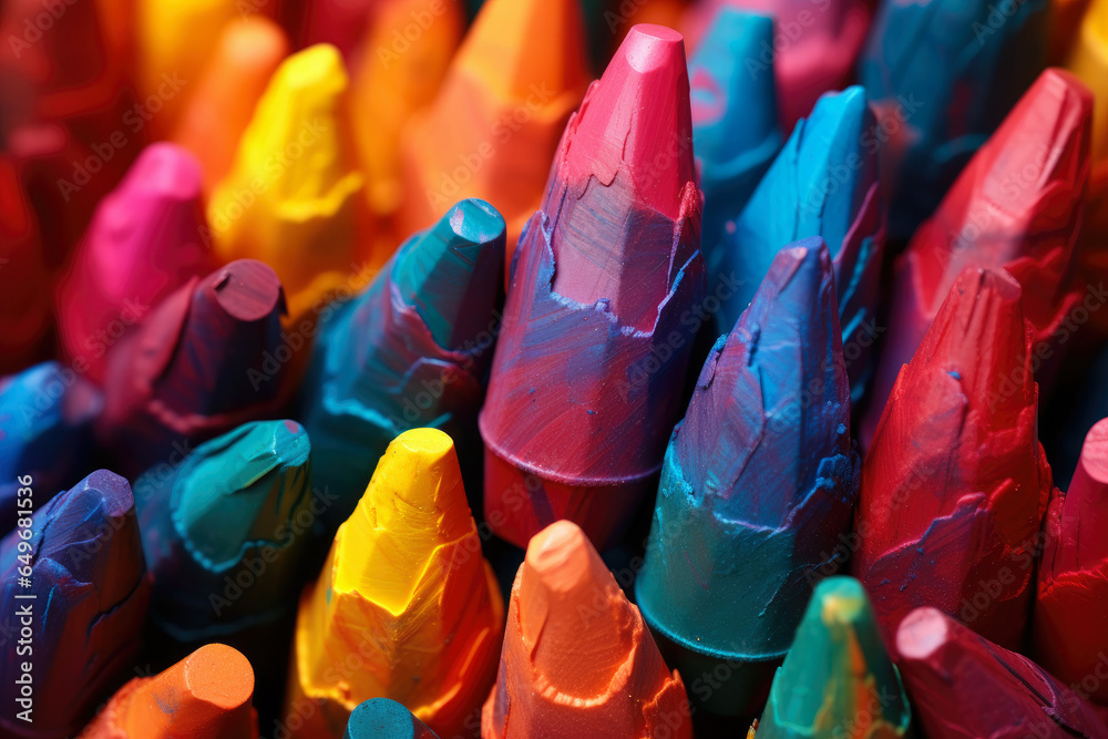 Wax Crayons: A Vibrant Kaleidoscope of Colors, Magnified View of ...