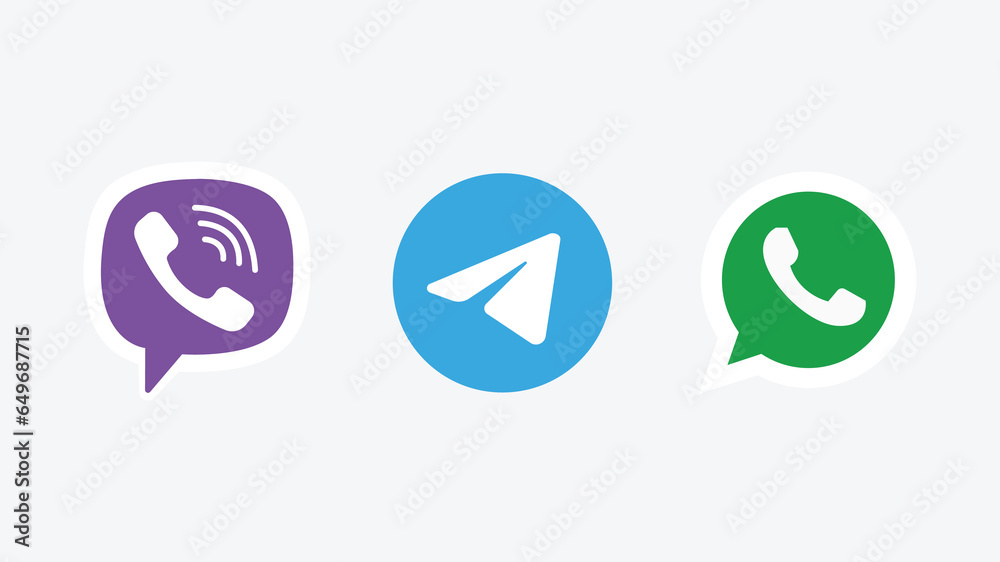 Set of Viber, Telegram and Whatsapp icons design for chat apps for ...