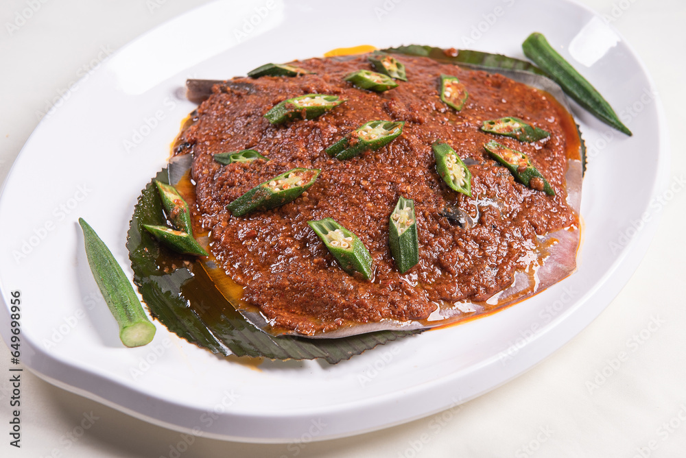 grilled bbq fresh whole seafood stingray fish seafood with spicy sambal ...