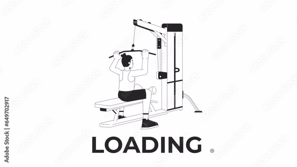 Muscle building with lat pulldown machine bw loading animation. Man ...
